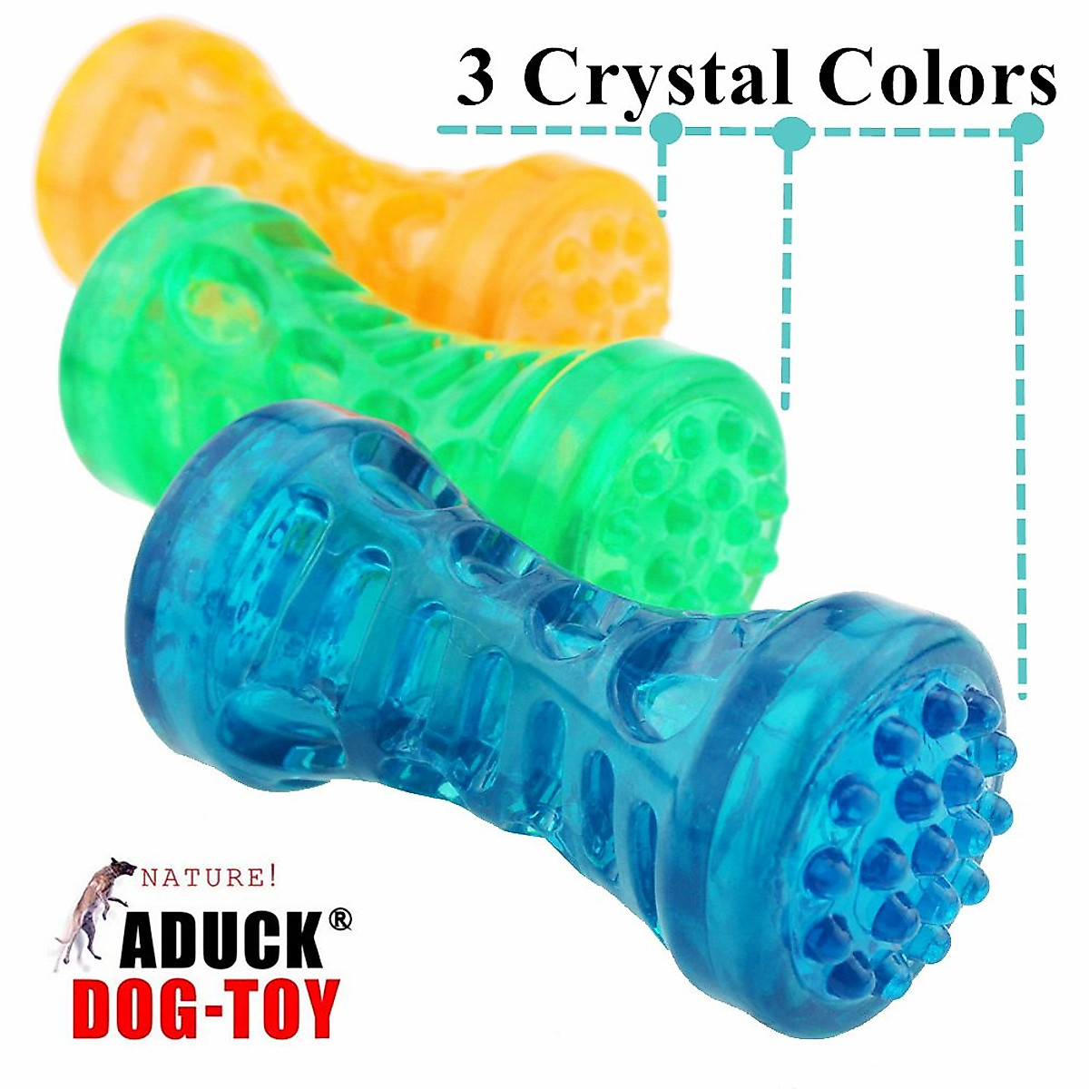ADUCK Dog Chew Toys Squeaky Tooth Cleaning Bone (Dumbbell Series) Bite Resistant Squeeze Squeaker Puppy Dog Toys for Aggressive Chewers Training and Playing -7.09 inches (Crystal Blue - Large)