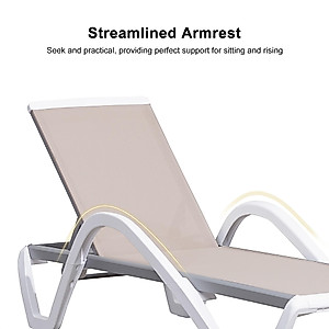 PURPLE LEAF Patio Chaise Lounge Chair Set of 3 Outside Aluminum Plastic Stackable Tanning Chairs with Armrests and Side Table for Pool Sunbathing Beach Deck Outdoor Lounger, Khaki