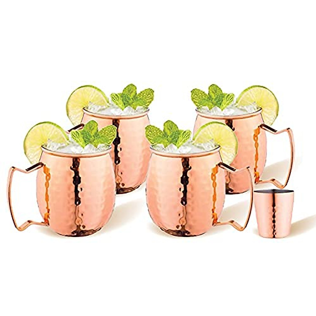 Royalty Art Moscow Mule Mugs - Set of 4 Copper Mugs with Shot Glass - 16oz Classic Cups for Home, Kitchen, and Bar