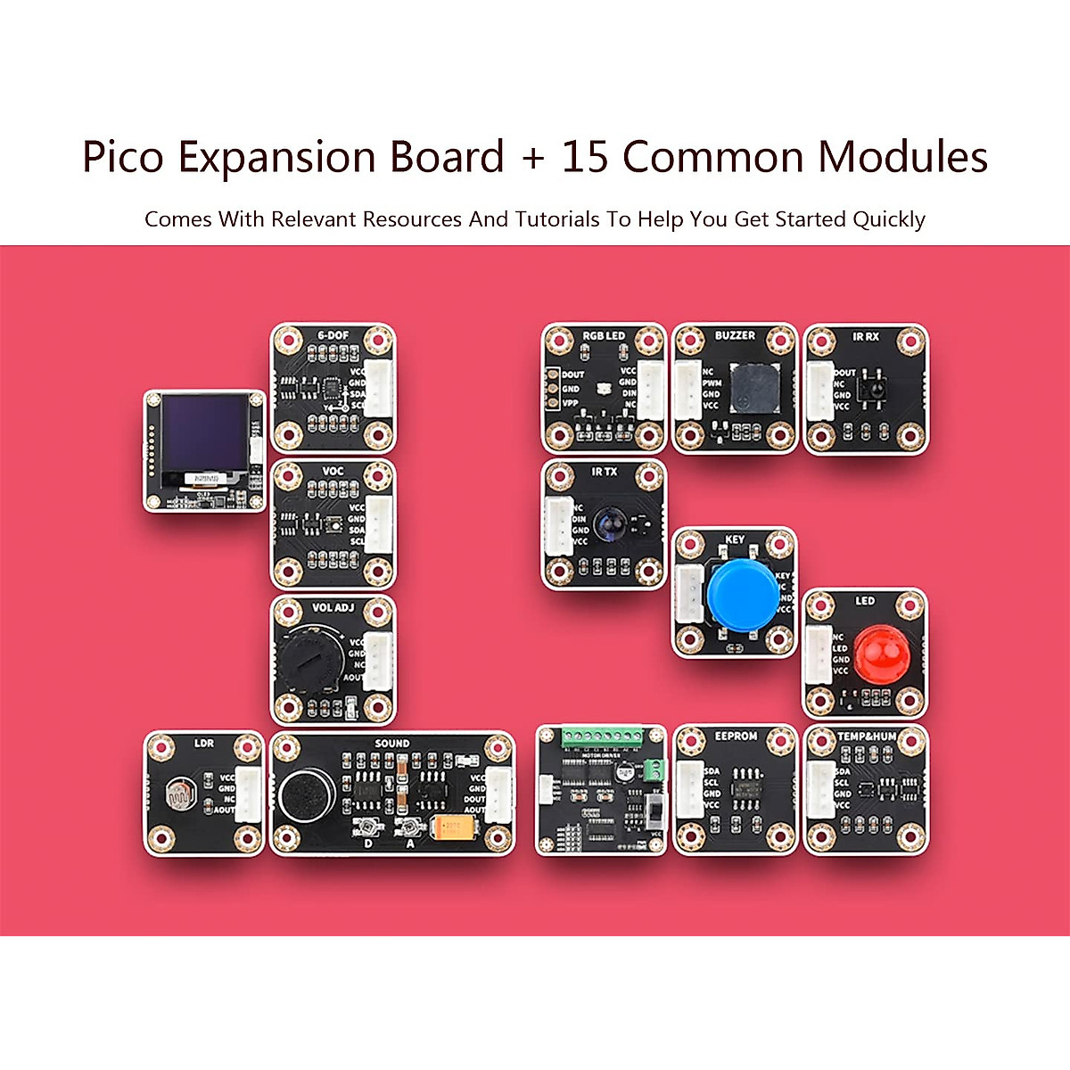 for Raspberry Pi Pico W, Raspberry Pi Pico W Sensor Kit with Expansion Board and Raspberry Pi Pico W with Pre-Soldered Header and RGB LED,Motor Driver,etc,15 Detachable Sensors, All-in-One Design