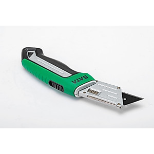 SATA T-Series Folding Utility Knife with Easy-Access Blade Storage in the Body and a Green Dual Material Handle - ST93486