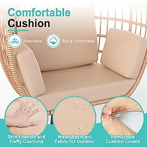 ZENPETIO Wicker Egg Chair, Oversized Indoor Outdoor Lounger with 4 UV Resistant Cushions, Storage Bag, All-Weather Wicker Egg Lounger Chair for Patio, Backyard, Living Room, 370lbs Capacity - Brown