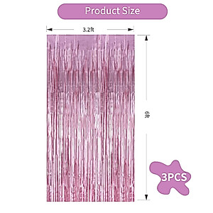 TONIFUL 3Pcs Pink Door Streamers,Pink Photo Booth Backdrop Metallic Streamers Pink Foil Fringe Curtains for Birthday,Christmas,New Year,Bridal Shower,Bachelorette Party Decor(9.9ft x 6.6ft)