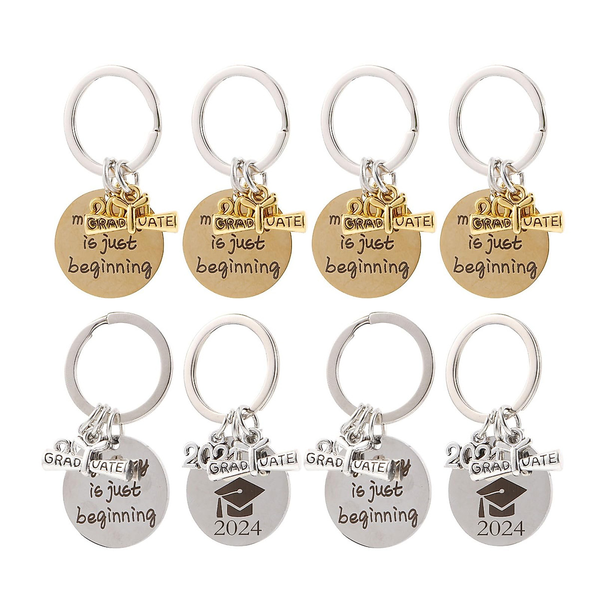 LUOZZY 8 Pcs Class of 2024 Graduation Keychains Bulk My Story is Just Beginning Keychain 2024 Graduation Party Supplies Favors