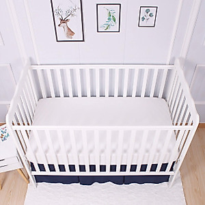 CaSaJa Classic Microfiber Crib Skirt with 2 Sides Pleated, Soft Breathable Dust Ruffle Fits Standard Crib and Toddler Bed, Navy Blue Color for Boys, 14 inches Drop, Navy