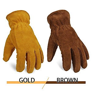 OZERO Work Gloves Winter Insulated Snow Cold Proof Leather Glove Thick Thermal Imitation Lambswool - Extra Grip Flexible Warm for Working in Cold Weather for Men and Women (Gold,X-Large)
