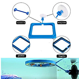 2 Pcs Fish Feeding Ring, Fish Safe Floating Food Feeder Circle Blue, with Suction Cup Easy to Install Aquarium, Square and Round Shape Fish Tank Towels - for Guppy, Betta, Goldfish, Etc. (Blue)¡­