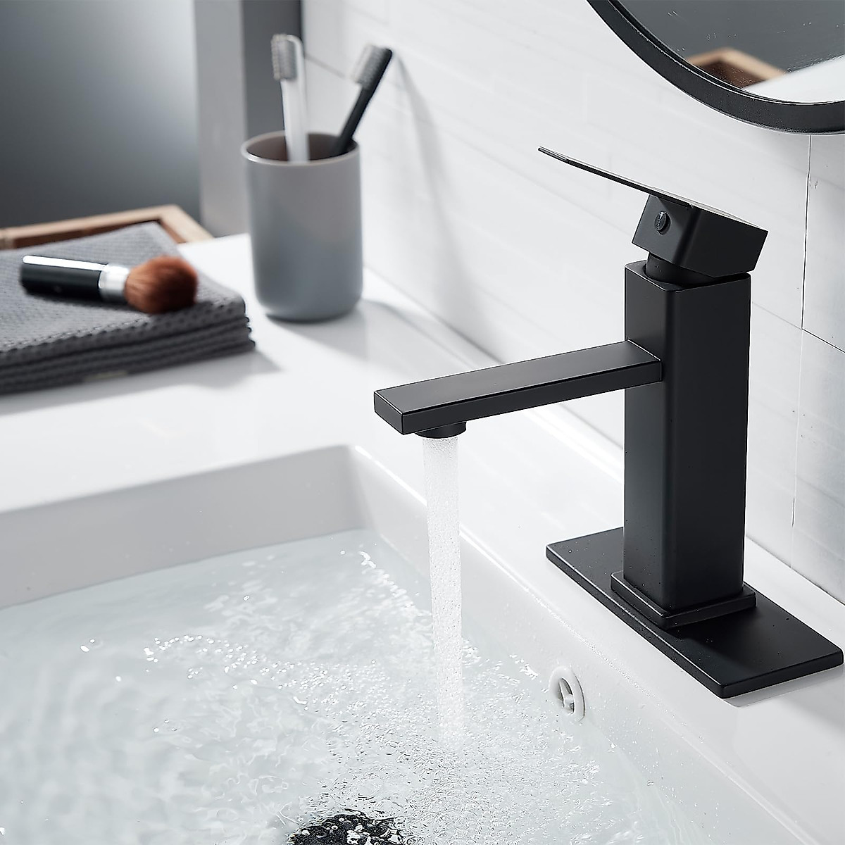 NICTIE Bathroom Faucet Black Bathroom Sink Faucet Single Hole Single Handle Vanity Sink Faucet Matte Black Modern Commercial RV Faucet with Pop-up Drain for 1 - or 3-Hole Bathroom Sink