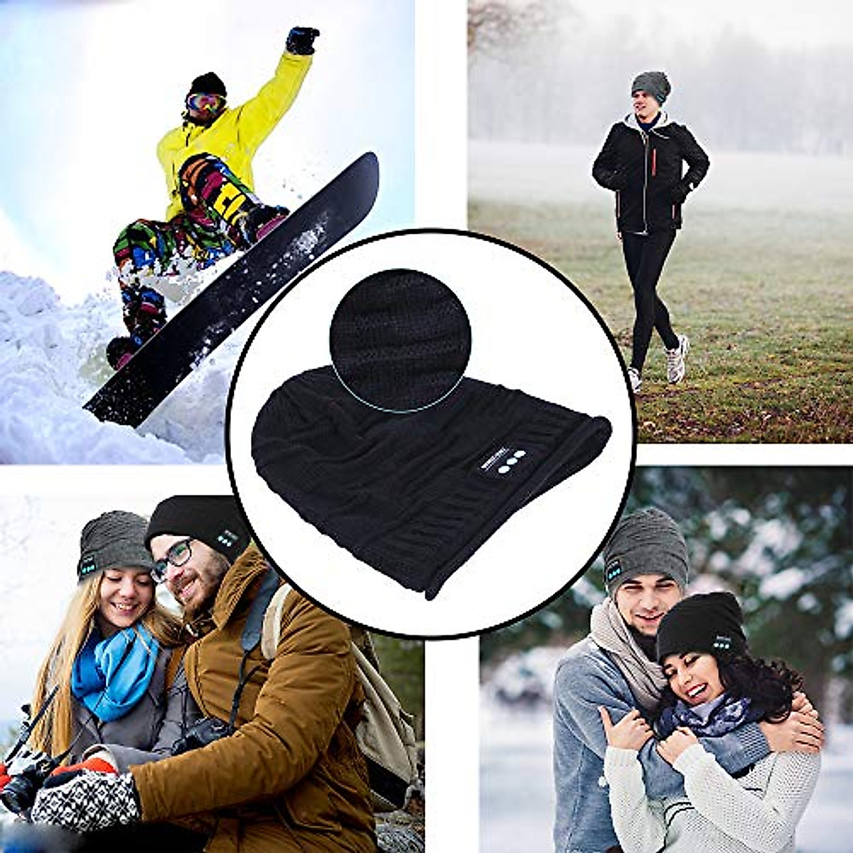 Bluetooth Beanie Hat 5.0 Wireless Headphones Music Hats with Built-in Microphone Winter Hat Warm Ski Cap for Men Women (012-Grey)