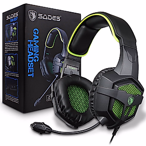Sades SA807Green Over-Ear Bass Gaming Headsets Headphones for New Xbox one PS4 PC Laptop Mac Mobile, Black & Green
