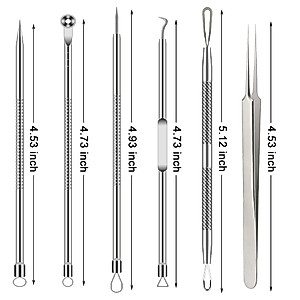 Pimple Popper Tool Kit, 6 Pcs Blackhead Remover Acne Needle Tools Set Removing Treatment Comedone Whitehead Popping Zit for Nose Face Skin Blemish Extractor Tool - Silver