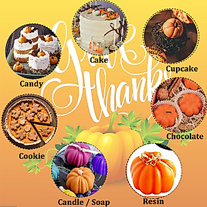 2Pcs 3D Pumpkin Mold Fall Silicone Mold Halloween Thanksgiving Fall Theme Silicone Molds Maple Leaf Acorn Shape Chocolate Cake Pan Fondant Candy Mold for Cupcake Toppers Resin Candle Soap Ice Cube Tra