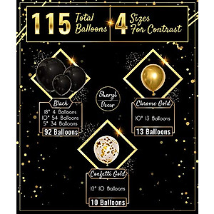 115pcs – Black and Gold Balloon Garland Kit & Arch – Black Gold Balloons Party Decorations – Balloon Arch for Gold and Black Birthday, Graduation, New Years, NYE, Retirement, Wedding, Anniversary