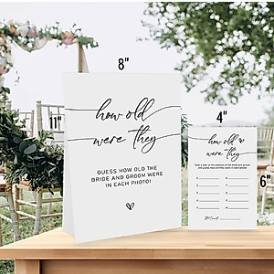 Minimalist How Old Were the Bride and Groom Game, Guess the Age Photo Game, Modern Bridal Shower Wedding Shower Game (1 Sign and 30 Cards)-BNG06