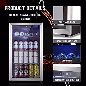 Antarctic Star Wine Cooler, 120 Can Beverage Refrigerators for Soda Beer, Mini Fridge with Glass Door, Freestanding Wine Cellar for Bedroom Office Bar, Digital Temperature Control, 3.2 Cu.Ft.
