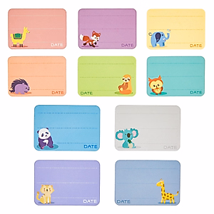 Juvale 500-Pack Self-Adhesive Baby Bottle Labels for Daycare, Writable Stickers for Baby Food, Breastmilk, 10 Animal Designs (1.5x1 in)