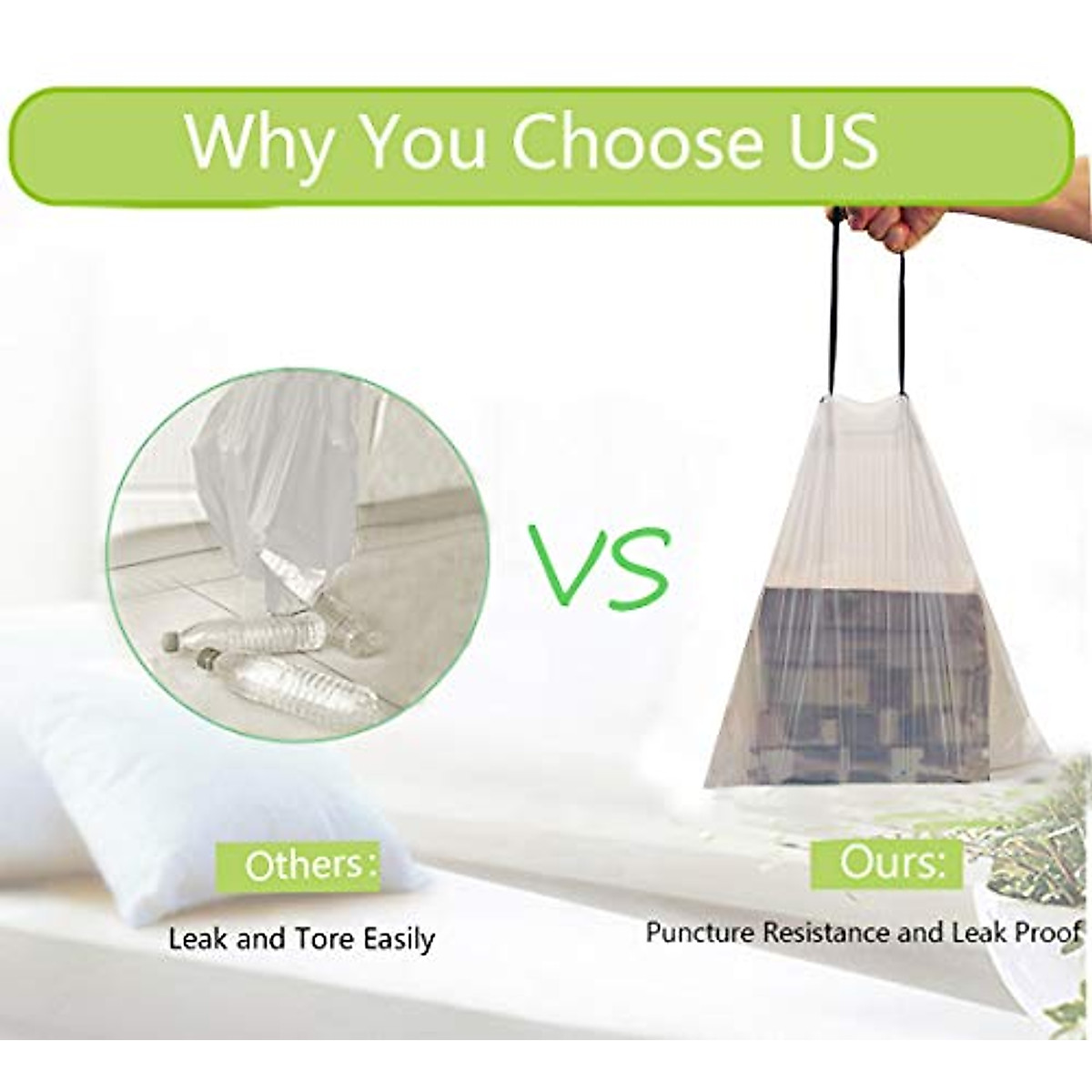 Besli 2 Gallon Drawstring Trash Bag Small Garbage Bag,100 Counts(White, 2 Gallon)