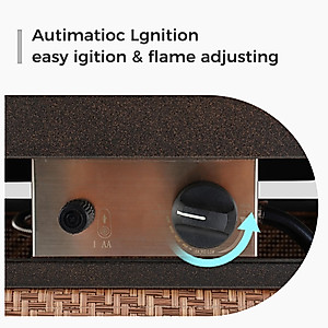 Grand patio 5-Piece Swivel Patio Bar Set with Fire Pit Table 40,000 BTU Heat Output, Leather-Look Wicker Outdoor Height Patio Bar Stools Set of 5, Patio Bar Height Chairs with High Back and Armrest