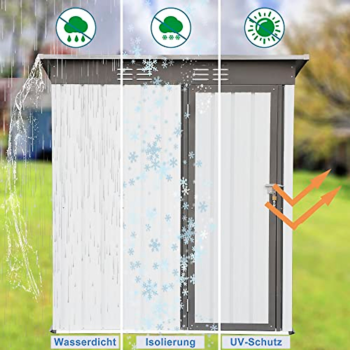 UBGO Outdoor Storage Shed, Galvanized Metal Garden Shed with Lockable Doors, Tool Storage Shed for Patio Lawn Backyard Trash Cans(5 x 3 FT)