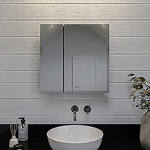 Croydex Oreille Bi-View, Surface Mount, Hang 'n' Lock Easy Installation Medicine Cabinet, 24W x 24H, White Steel