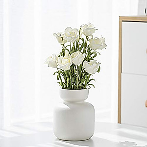 White Ceramic Flower Vase, Simplicity Vertical Textured Vase for Home Decor (White)