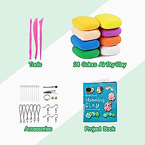 Vankerter 24 Colors Air Dry Clay for Kids Non-Toxic Soft & Ultra Light Magic Modeling Clay Kit with Project Book, Accessories and Sculpting Tools, Perfect Creative Gift for Boys & Girls