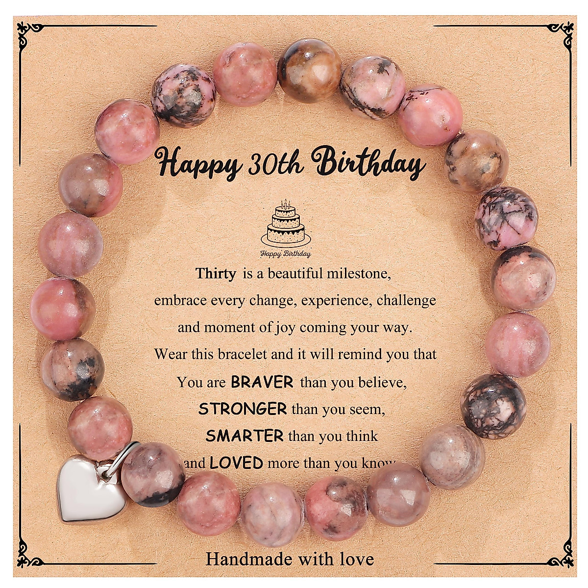 Yiyang 30th Birthday Gifts for Her, Natural Stone Beads Bracelet 30 Year Old Birthday Gifts for Women Adjustable Stretch Bracelet 30 Birthday Idea for Women Turning 30 Women Friends Daughter