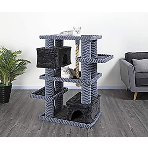 Go Pet Club 50.5" Sequoia Extra-Large Posts Multi-Level Cat Tree Kitty Scratcher Kitten Condo Tower House Furniture with Jungle Rope for Indoor Cats, Gray/Black