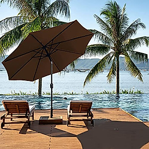LOVE STORY 9ft Patio Umbrella Outdoor Garden Table Umbrellas with Tilt Adjustment and Crank 8 Ribs for Garden Deck Backyard Pool and Beach-Coffee