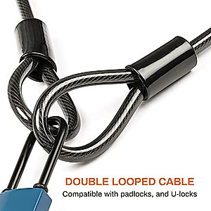 Bike Lock Cable 7 feet 1/2" Thick Heavy Duty Vinyl Coated Flexible Security Steel Cable with Sealed Loop Anti-Theft Safety Cables for U-Lock, Padlock, Disc Lock