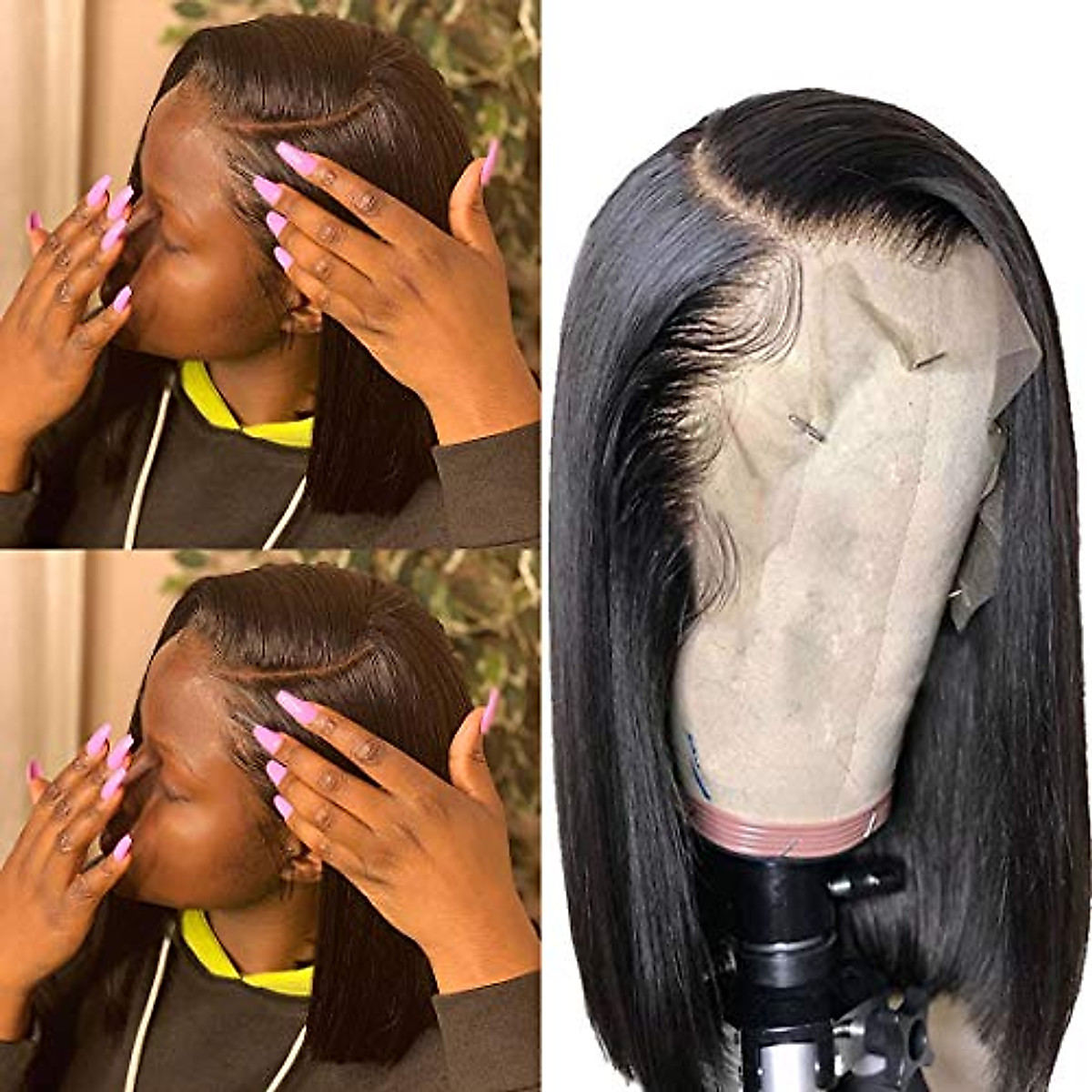 Geeta Human Hair Lace Front 13x4 Wigs Bob 10 Inch 180 Density Brazilian Virgin Human Hair Short Bob Wigs Straight Hair Natural Color