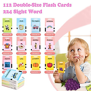 Qateisce Talking Flash Cards for Toddlers 2-4 Years, Electronic Preschool Card Reader with 112 PCS Flashcards & 224 Animals Learning Words, Educational Interactive Learning Toy Gift for Kid Toddlers