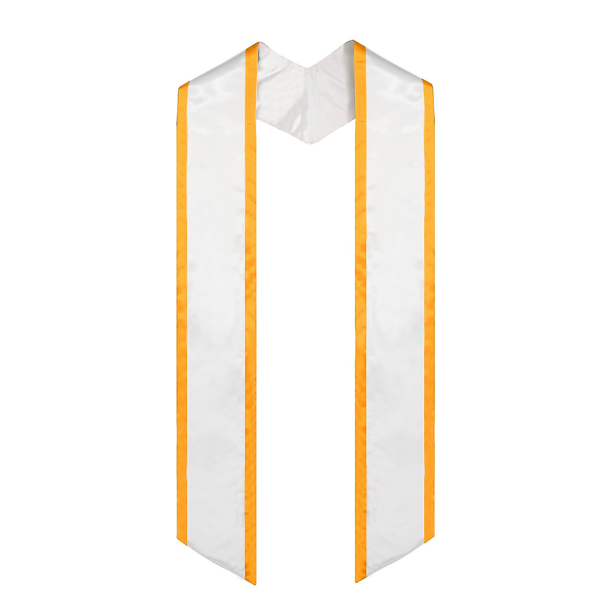 GraduationMall Plain Graduation Honor Stole Angled End White With Gold Trim Unisex Adult 72" Long