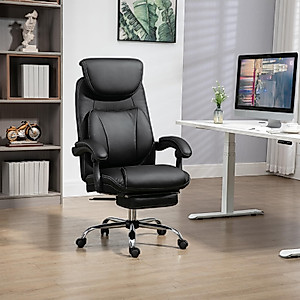 Massage Office Chair, Reclining Office Chair with Footrest, High-Back Massaging Office Chair, PU Leather Executive Swivel Computer Desk Chair with Height and Armrest Adjustable, 280 lb Capacity, Black