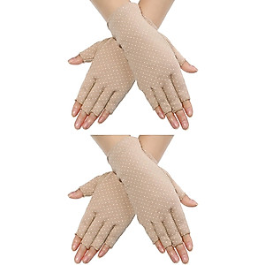 Maxdot Fingerless Gloves Non Slip UV Protection Driving Gloves Summer Outdoor Gloves for Women and Girls (Khaki,2 Pairs)