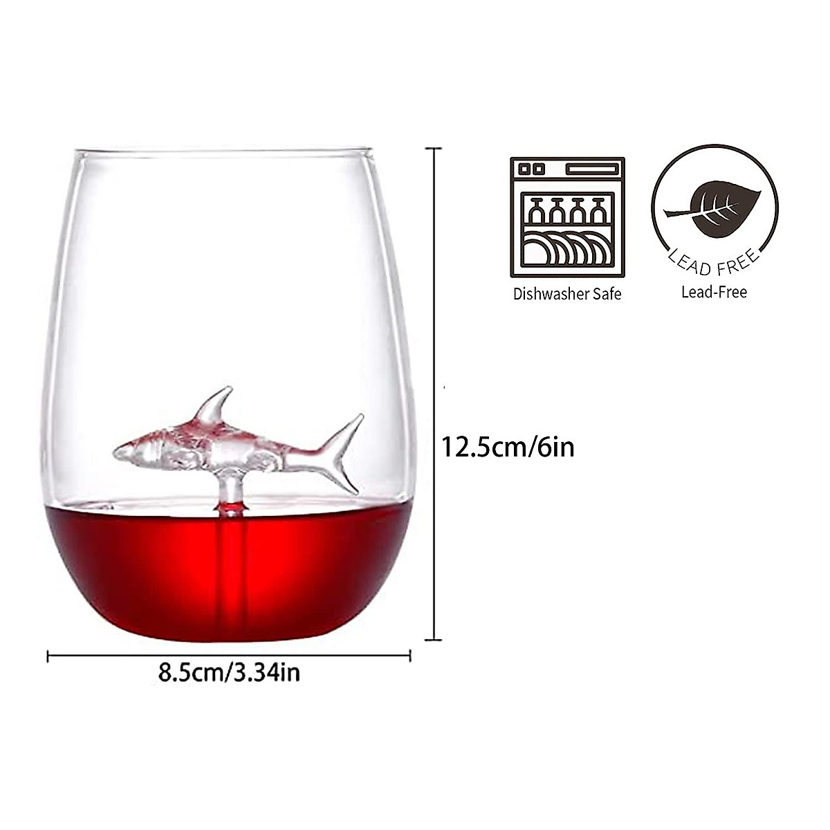 Shark Wine Glass, Premium Crystal Glasses with Shark Inside Shark Stemless Wine Glass, for Birthday Anniversary Wedding Party Christmas Father's Day Perfect for Red and White Wines（Set of 2）