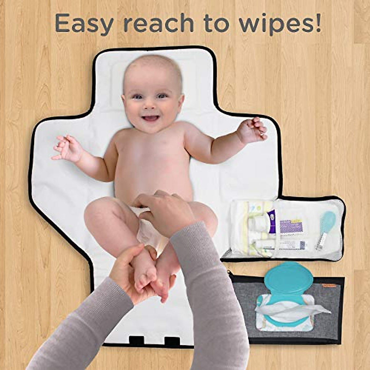liuliuby Smart Changing Kit - Portable Diaper Changing Pad with Wipes Dispenser Pocket - Extra Large Mat for Baby and Toddler…