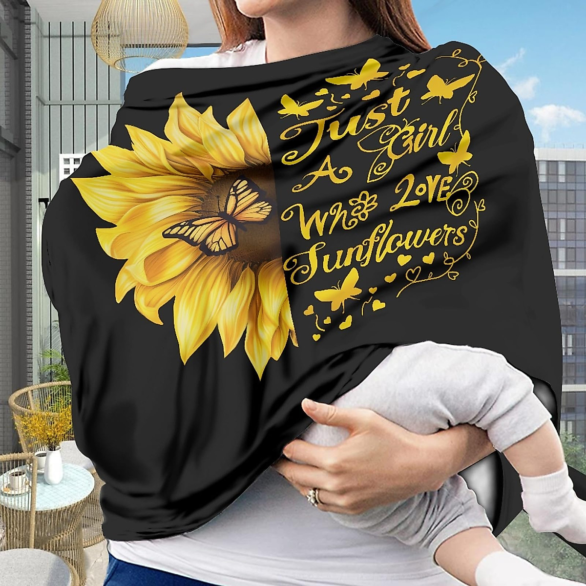 AFPANQZ You are My Sunshine Sunflowers Nursing Cover Breastfeeding Covers Stretch Babies Car Seat Cover Gender Neutral Soft Breathable Infant Carseat Canopy Shopping Cart Stroller Canopy Gifts Black