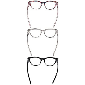 Rae Dunn "BELLA Premium Reading Glasses - 3 Pack w/SEE Signature Font (Pearl Multi/Crystal Cool Grey/Glossy Jet Black, 2.0)