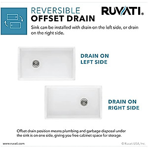 Ruvati 30-inch Fireclay Farmhouse Offset Drain Kitchen Sink Single Bowl White - Left Drain - RVL2018WL