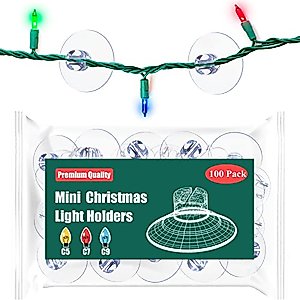 Miuezuth Christmas Light Suction Cups, Mini Holiday Light String Hooks Holders, Clear Rope Light Caddy Window Glass Suction Cup Clips Hang Seasonal Lights & Xmas Decorations (100 Pcs)