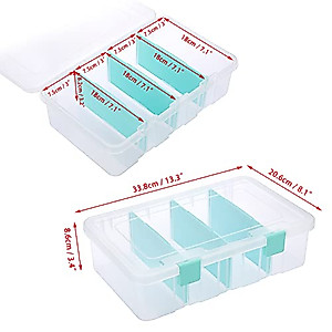 BTSKY Clear Plastic Dividing Storage Box with 4 Compartments Adjustable Storage Bin with Lid Plastic Craft Storage Container Multipurpose Sewing Box Art Supply Organizer, 13.3x8.1x3.4 Inches