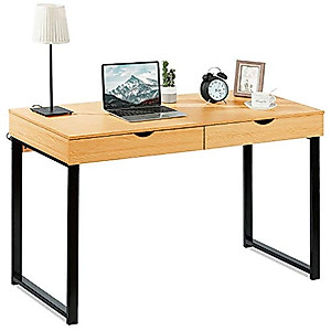NDGDGA Desktop Computer Desk with Drawers for Small Spaces, Modern Home Office Laptop Table, Multipurpose Gaming Writing Study Computer Table Wooden Workstation (Yellow, 47.2 x 20.5 x 29.5 inches)