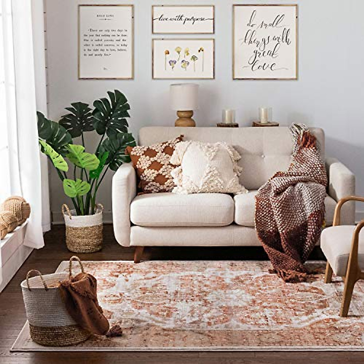 Well Woven Millie Tribal Copper Rust Medallion Area Rug 5x7 (5'3" x 7'3") Modern Distressed Oriental Plush Super Soft Carpet