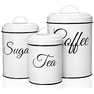 Cibeat Canister Set for Kitchen Counter, Airtight White Vintage Canisters Sets, 3pcs Rustic Farmhouse Kitchen Decor, for Coffee, Flour, Sugar, Tea Storage