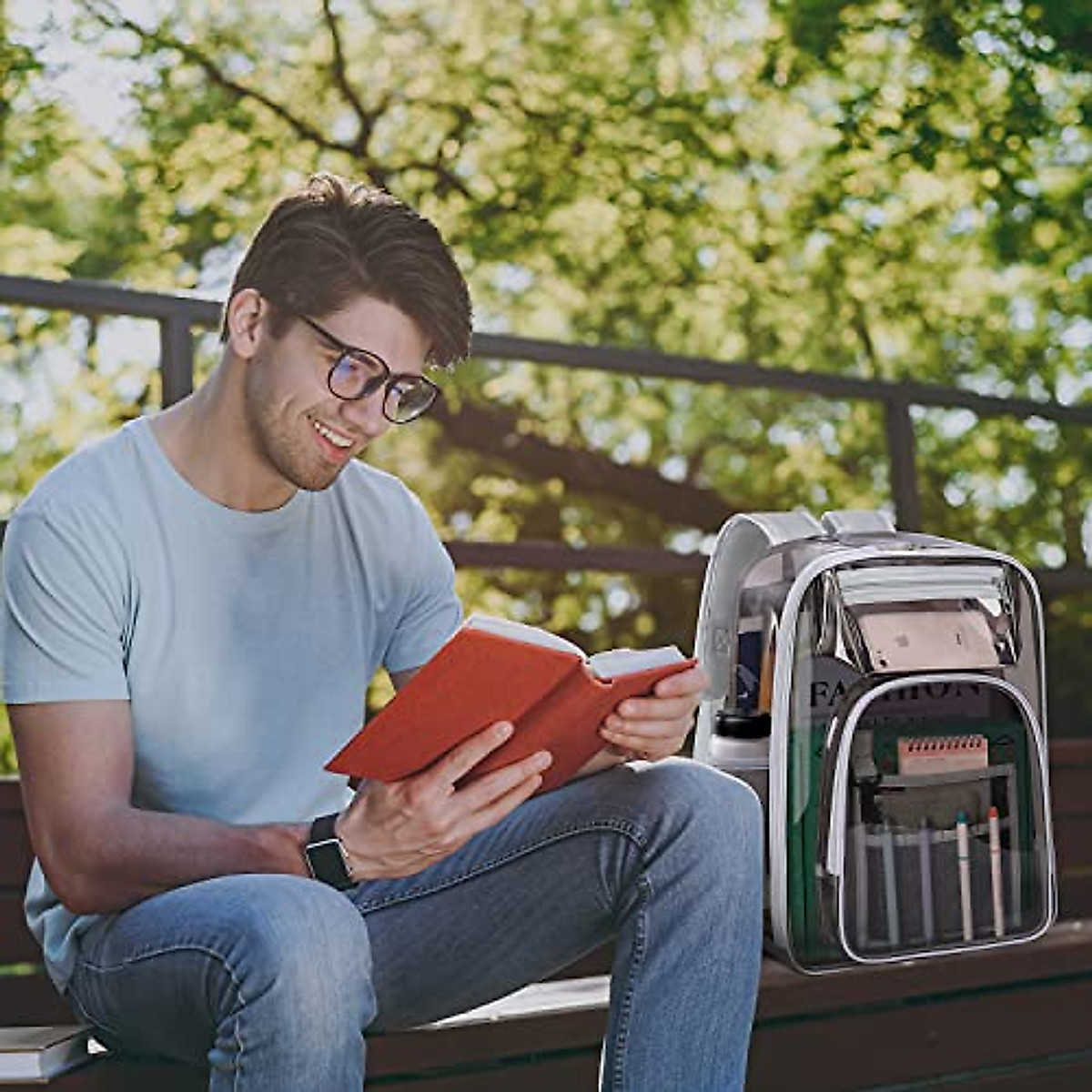 SIMBOOM Clear Backpack, Heavy Duty TPU Transparent Backpacks Large See Through Bookbag with Reinforced Strap for School, Stadium, Security, Work, Travel, College, Sporting Events, Concert (Grey)