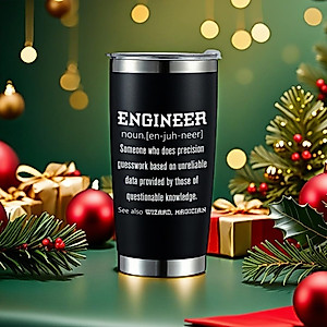Xildew Funny Engineer Definition Birthday Gift for Coworker Friend Christmas Gift for Woman Man Her Him Office Humor Stainless Steel Tumbler 20 oz Black