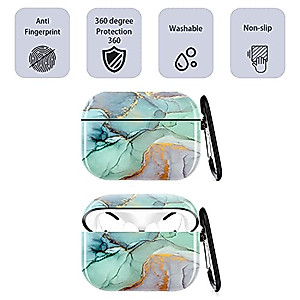 AirPods Pro Case Cover Green Marble Hard Protective Case Shockproof Cover with Keychain Compatible with Apple AirPods Charging Case Pro TPU Case for Airpods
