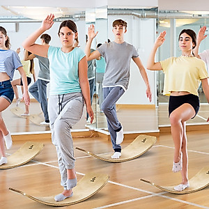 Goplus Wobble Board, 35Inch Wooden Balance Board for Kids & Adults Support 660LBS, Toddler Open-Ended Learning Toy Yoga Curvy Rocker Board for Balance Training, Home Exercise (15.5 INCH Width)