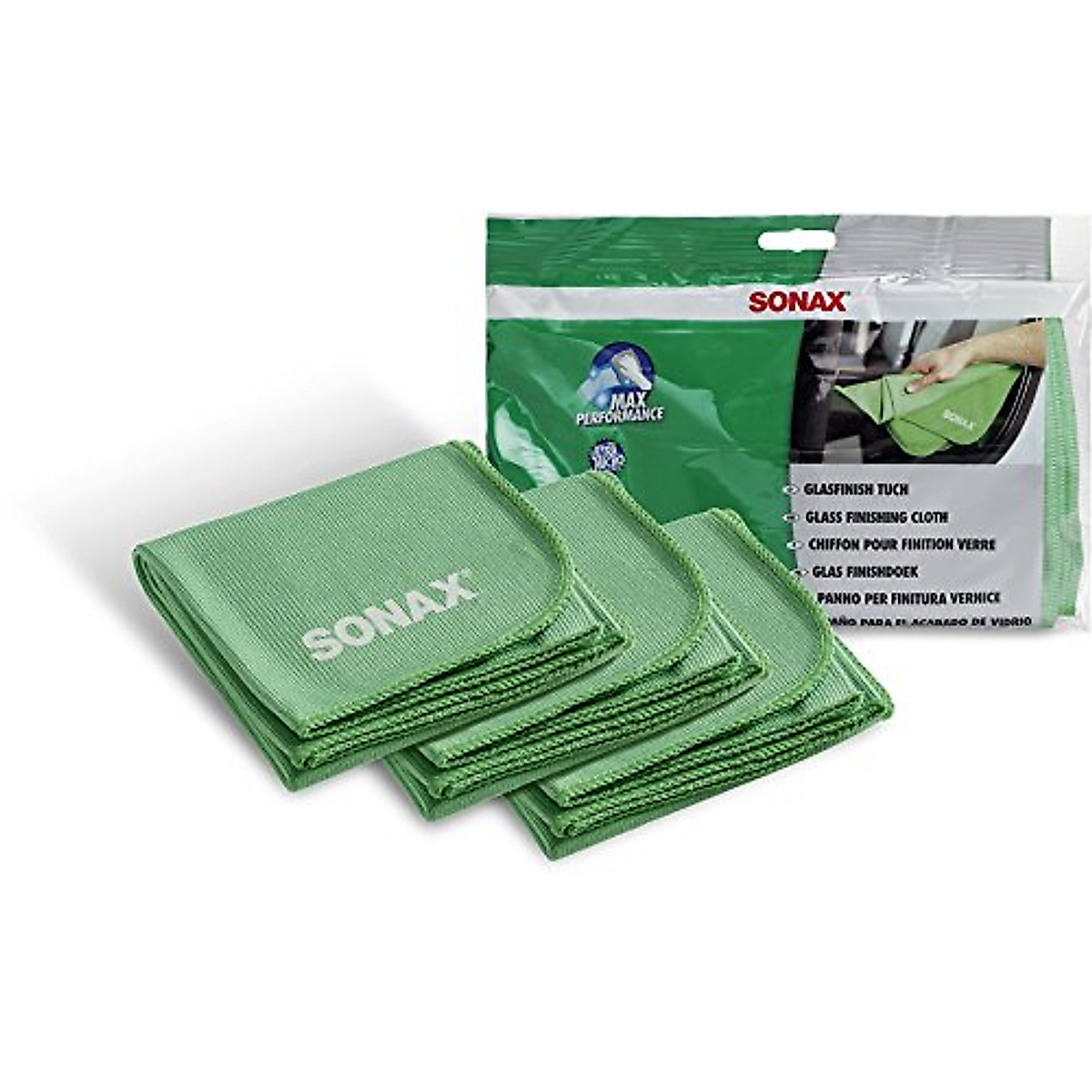 Sonax Glass Finishing Cloth (3 Pieces) - Streak- Cleanliness for Glass and Plastic Surfaces. Very Absorbent, Lint-, Extra Large 50cm X 60cm | Item No. 04509410